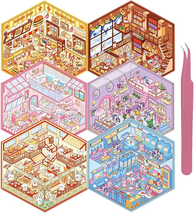 DIY 3D House Sticker, 6 Sets of Sticker Make Your Own Mini Shop Scenes ...